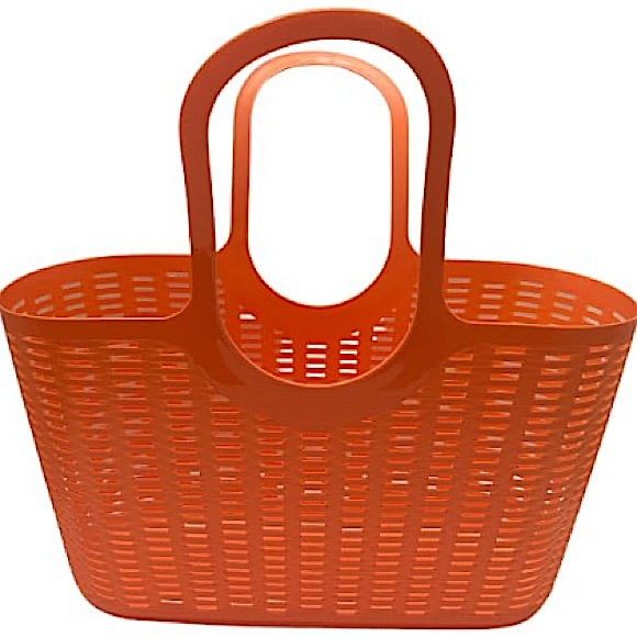 Bags | Orange Lot Of 2 Perforated Wide Carryall Tote Top Handle Plastic ...